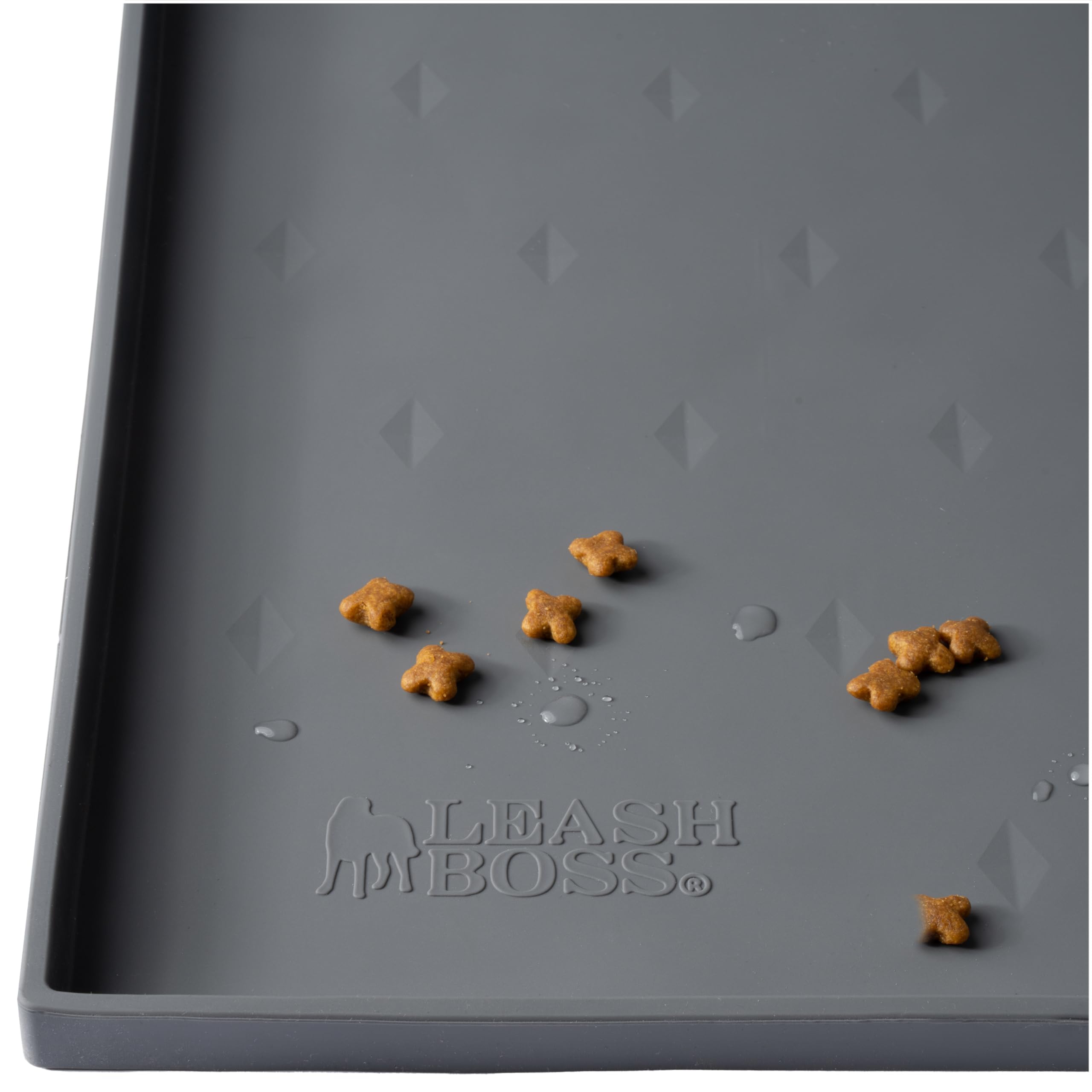 Leash Boss Dog Food Mat for Food and Water Bowls, Waterproof Silicone Pet Feeding Tray with Tall Raised Edges, Cat & Dog Placemat, Grey, 30 x 22 XXL