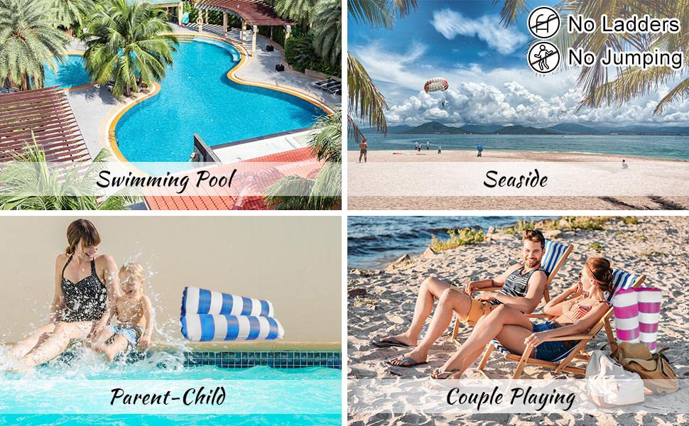 【4 Pack】 Premium Swimming Pool Float Hammock, Multi-Purpose Inflatable Hammock (Saddle, Lounge Chair, Hammock, Drifter), Water Hammock Lounge (Dark & Light Blue & Orange & Pink) …