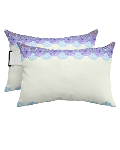 Recliner Head Pillow Ledge Loungers Chair Pillows with Insert Boho Aqua and Purple Flower Floral Lumbar Pillow with Adjustable Strap Outside Patio Decorative Garden Cushion for Bench Couch, 2 PCS