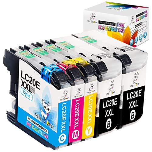 Miss Deer LC20E Super High Yield Compatible Ink Cartridge Replacement for Brother LC20E LC-20E XXL, use with Brother MFC-J985DW J5920DW J775DW J985DWXL Printer (2BK, C, M, Y) 5-Pack