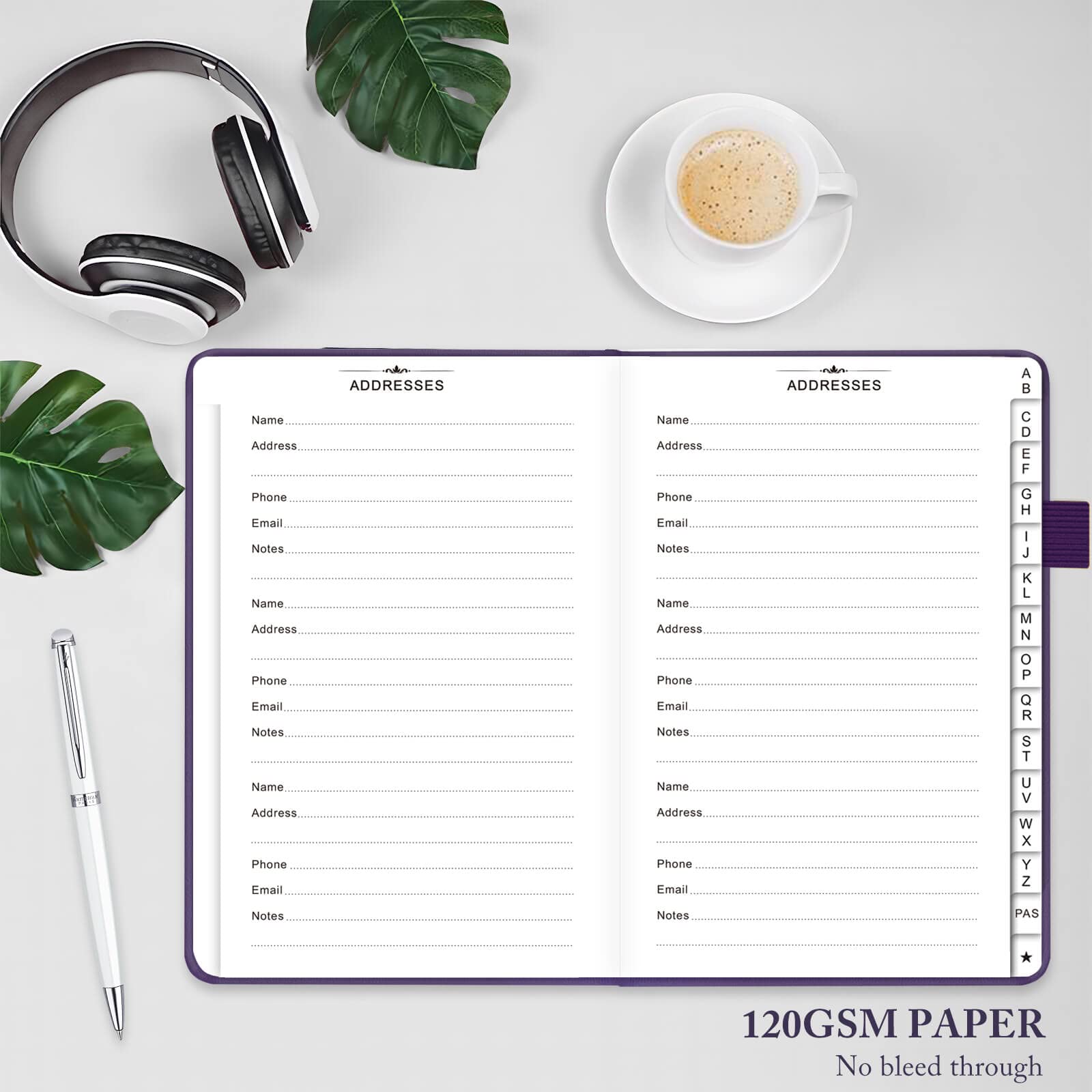 DRAPHY Address Book with Alphabetical Tabs, Elegant PU Leather Telephone Book, Hardcover Address Organizer and Password Keeper - Record Contacts, Anniversaries, Birthdays 5.2x7.7" (Purple)