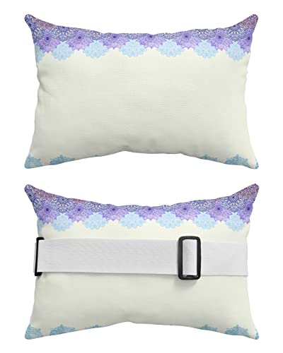 Recliner Head Pillow Ledge Loungers Chair Pillows with Insert Boho Aqua and Purple Flower Floral Lumbar Pillow with Adjustable Strap Outside Patio Decorative Garden Cushion for Bench Couch, 2 PCS