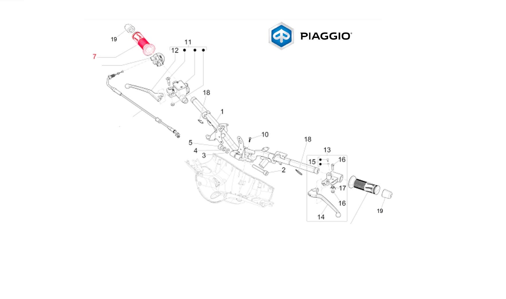 Vespa OEM Right Hand Grip 666845 - Genuine Piaggio Replacement for Vespa Scooters - Throttle Grip with Comfortable Rubber Design