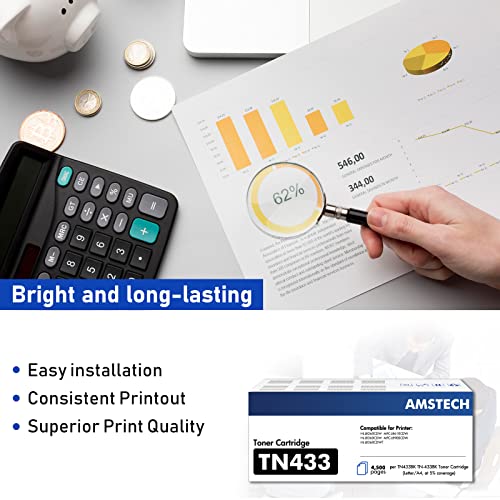TN433BK Toner Cartridge 1 Pack Black High Yield Compatible Replacement for Brother TN433 TN-433 TN 433 for Brother MFC-L8900Cdw HL-L8360Cdw HL-L8260Cdw HL-L8360Cdwt 8900Cdw 8360Cdw Printer