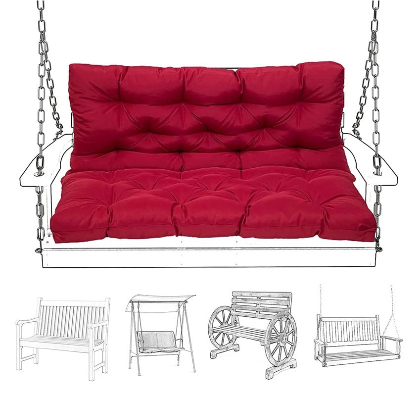 Mokoey Swing Cushion Replacement Outdoor Porch Swing Cushions Waterproof Thicken 4" Outdoor Swing Cushions with Ties for Garden Patio Porch Furniture Swing Outdoor Bench Cushions(Wine red-60 * 40in)