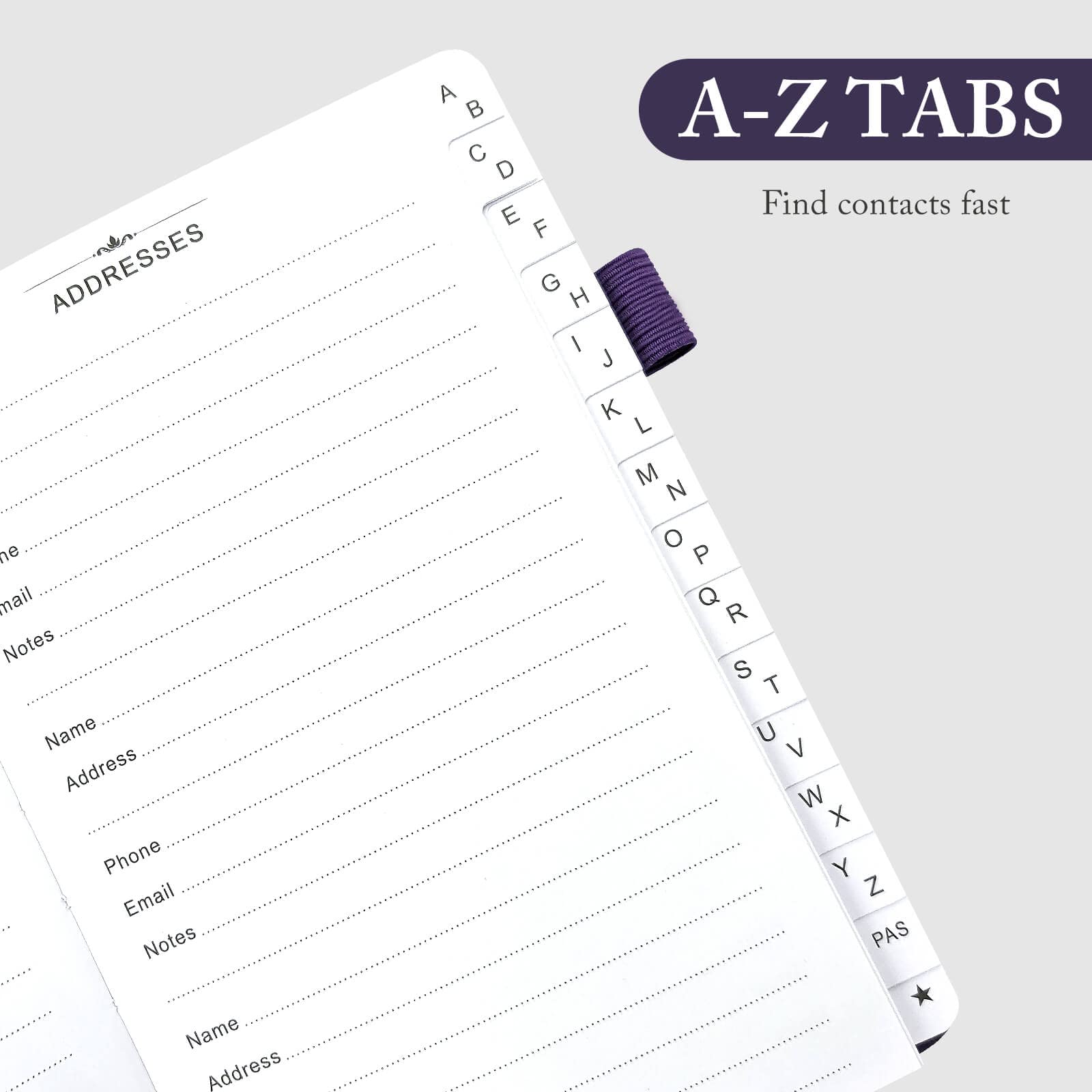 DRAPHY Address Book with Alphabetical Tabs, Elegant PU Leather Telephone Book, Hardcover Address Organizer and Password Keeper - Record Contacts, Anniversaries, Birthdays 5.2x7.7" (Purple)