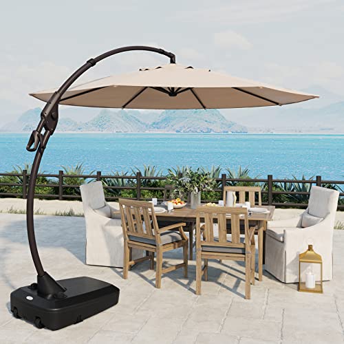 Grand patio Deluxe NAPOLI 11 FT Patio Umbrella, Curvy Aluminum Cantilever Umbrella with Base, Round Large Offset Umbrellas for Garden Deck Pool, 3-Year Warranty for Canopy (Champagne, 11 FT)