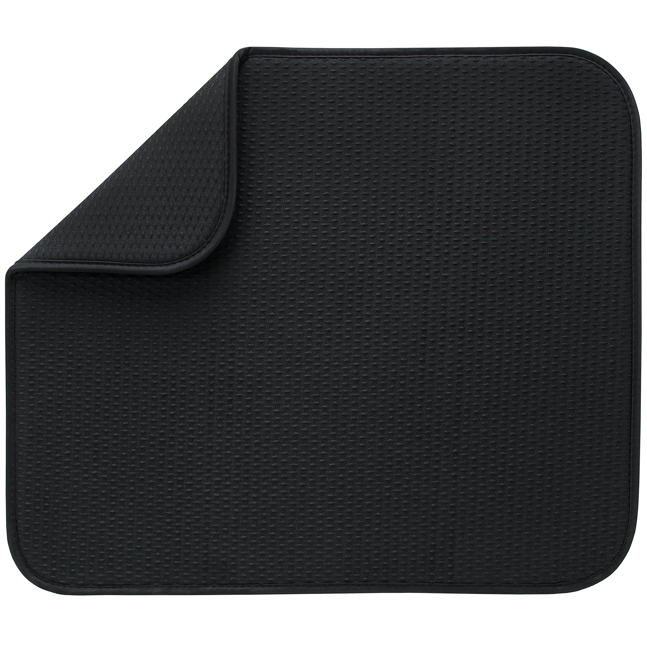 Envision Home Dish Drying Mat for Kitchen, Absorbent, Reversible Microfiber Dish Mat, 16 Inch x 18 Inch, Black