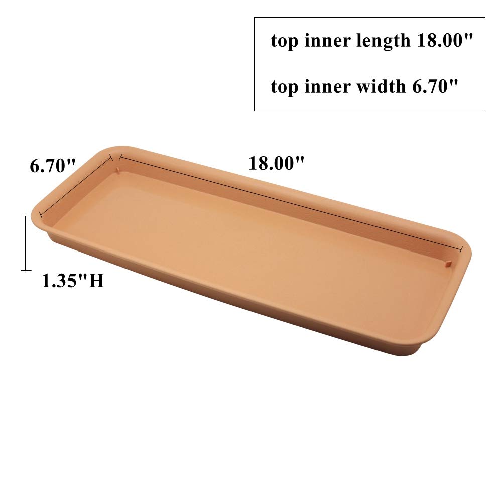 BangQiao 18 Inch Plastic Rectangular Planter Pot Saucer Tray for Indoor and Outdoor Plants, Pack of 3, Terracotta