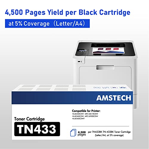 TN433BK Toner Cartridge 1 Pack Black High Yield Compatible Replacement for Brother TN433 TN-433 TN 433 for Brother MFC-L8900Cdw HL-L8360Cdw HL-L8260Cdw HL-L8360Cdwt 8900Cdw 8360Cdw Printer