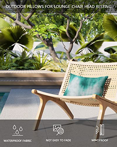 Recliner Head Pillow Ledge Loungers Chair Pillows with Insert Aqua Green Abstract Lines Geometric Art Modern Lumbar Pillow with Adjustable Strap Outdoor Waterproof Patio Pillows for Beach Pool, 2 PCS