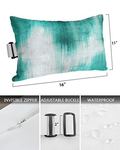 Recliner Head Pillow Ledge Loungers Chair Pillows with Insert Aqua Green Abstract Lines Geometric Art Modern Lumbar Pillow with Adjustable Strap Outdoor Waterproof Patio Pillows for Beach Pool, 2 PCS