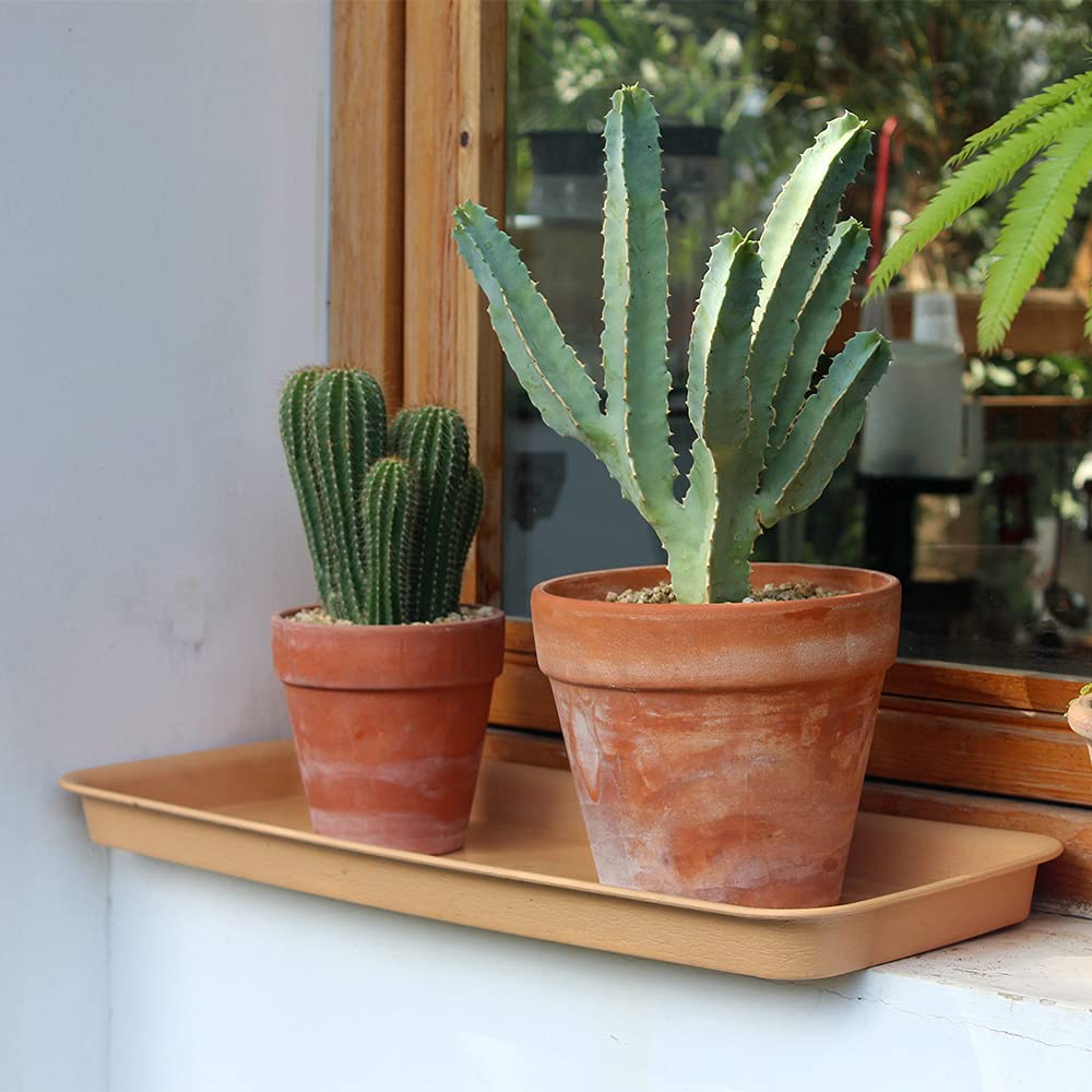 BangQiao 18 Inch Plastic Rectangular Planter Pot Saucer Tray for Indoor and Outdoor Plants, Pack of 3, Terracotta
