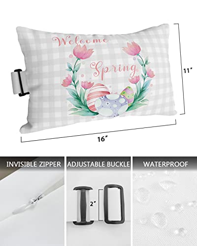 Recliner Head Pillow Ledge Loungers Chair Pillows with Insert Welcome Spring Egg Flower Watercolor Painting Lumbar Pillow with Adjustable Strap Outdoor Waterproof Patio Pillows for Beach Pool, 2 PCS