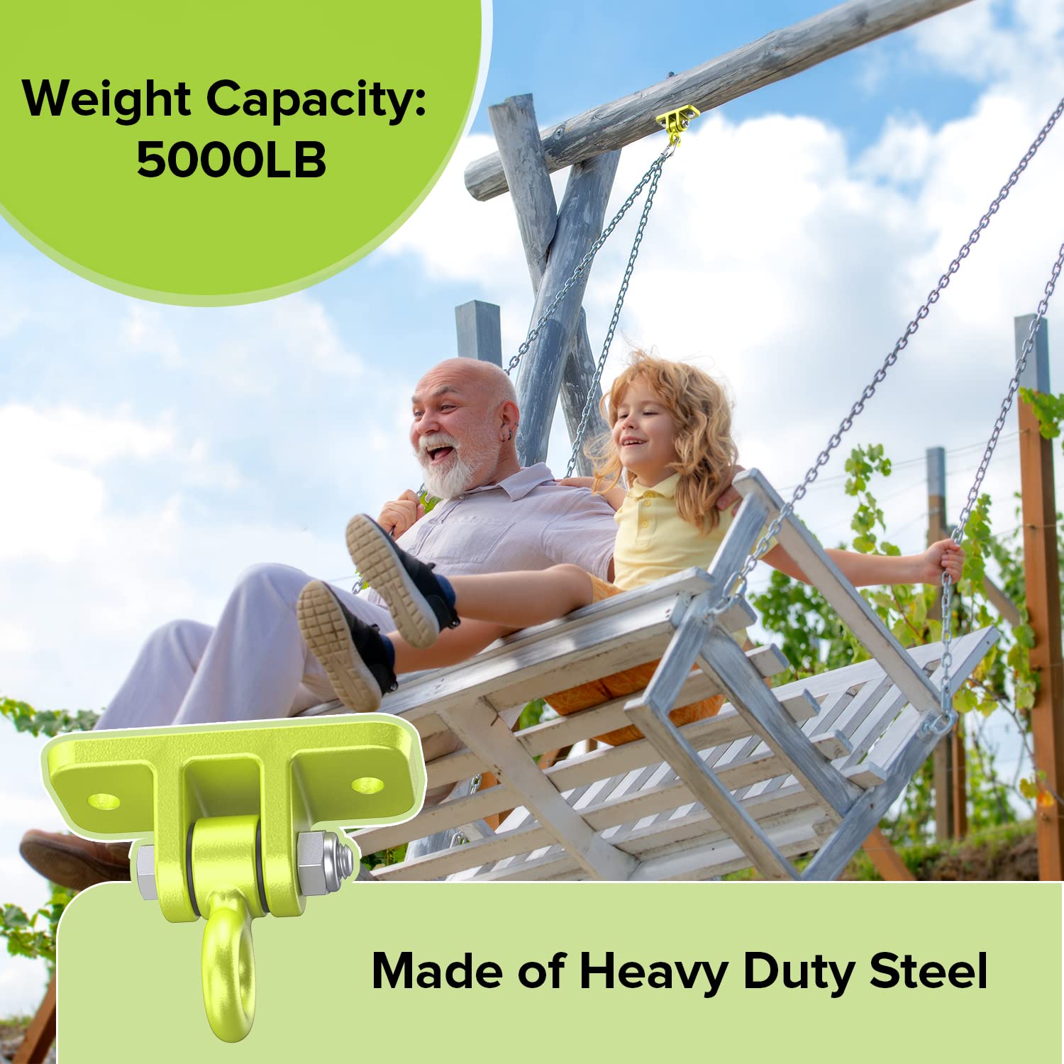 Heavy Duty Swing Hangers - 5000 lbs Capacity, Swing Set Brackets Silent Rotation, Easy Installation for Swings, Yoga Straps, Punching Bags, Hammocks & More - Indoor/Outdoor Use - 4 Pack