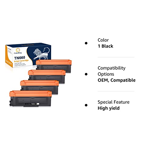 Colorking Compatible Toner Cartridge Replacement for Brother TN660 TN-660 TN630 TN-630 for Brother MFC-L2700DW HL-L2380DW HL-L2300D HL-L2320D DCP-L2540DW MFC-L2740DW Printer (4 High Yield Black)