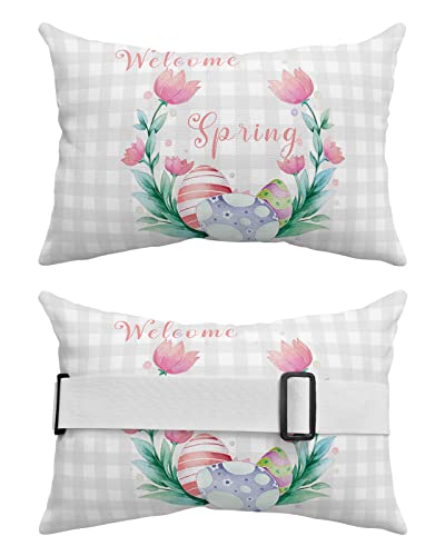 Recliner Head Pillow Ledge Loungers Chair Pillows with Insert Welcome Spring Egg Flower Watercolor Painting Lumbar Pillow with Adjustable Strap Outdoor Waterproof Patio Pillows for Beach Pool, 2 PCS