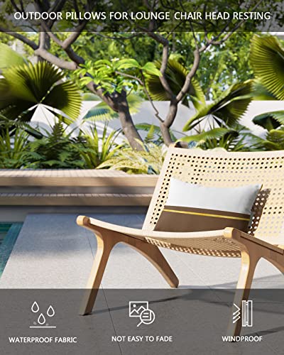 Prime Leader Recliner Head Pillow Ledge Loungers Chair Pillows with Insert Geometric Modern Art Yellow Stripes White Brown Lumbar Pillow with Adjustable Strap Outdoor Waterproof Patio Pillows, 2 PCS