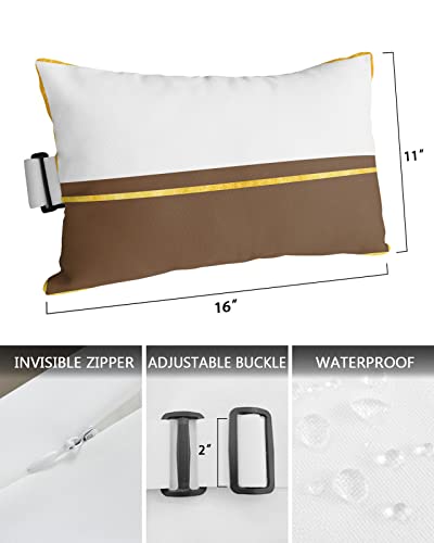 Prime Leader Recliner Head Pillow Ledge Loungers Chair Pillows with Insert Geometric Modern Art Yellow Stripes White Brown Lumbar Pillow with Adjustable Strap Outdoor Waterproof Patio Pillows, 2 PCS