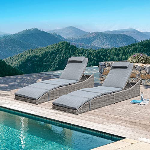 Soleil Jardin Folding Pool Lounge Chair Set of 2 Outdoor Adjustable Chaise Lounge Chair, Fully Assembled, Patio Reclining Sun Lounger, Gray