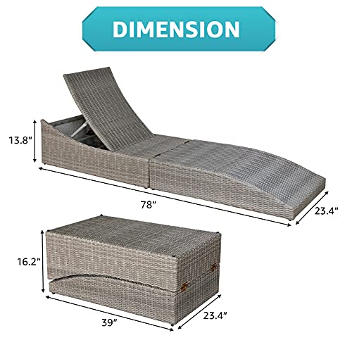 Soleil Jardin Folding Pool Lounge Chair Set of 2 Outdoor Adjustable Chaise Lounge Chair, Fully Assembled, Patio Reclining Sun Lounger, Gray