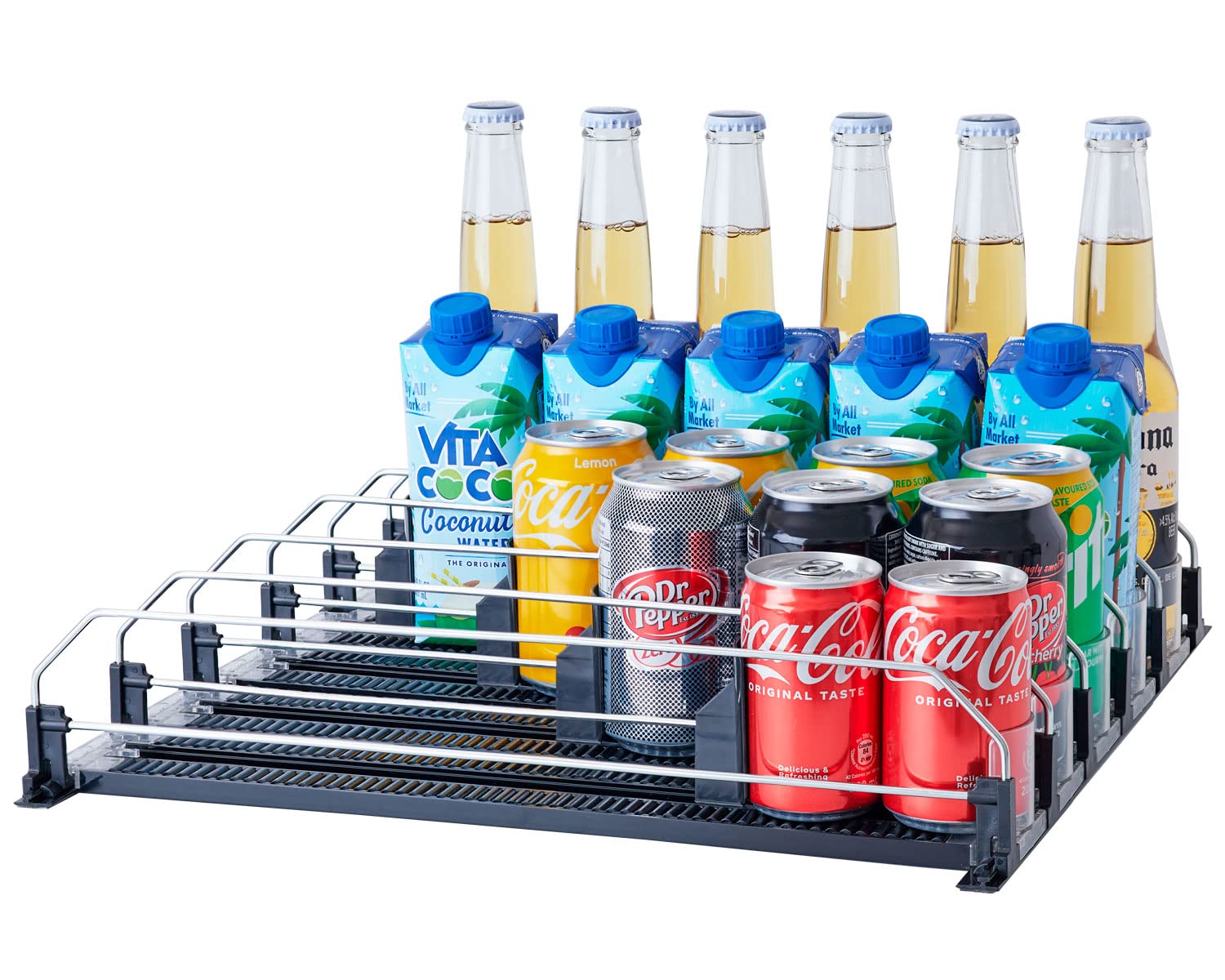 Soda Can Organizer for Refrigerator, Baraiser Large Capacity Self-Pushing Drink Organizer for Fridge, Pantry and More, Black