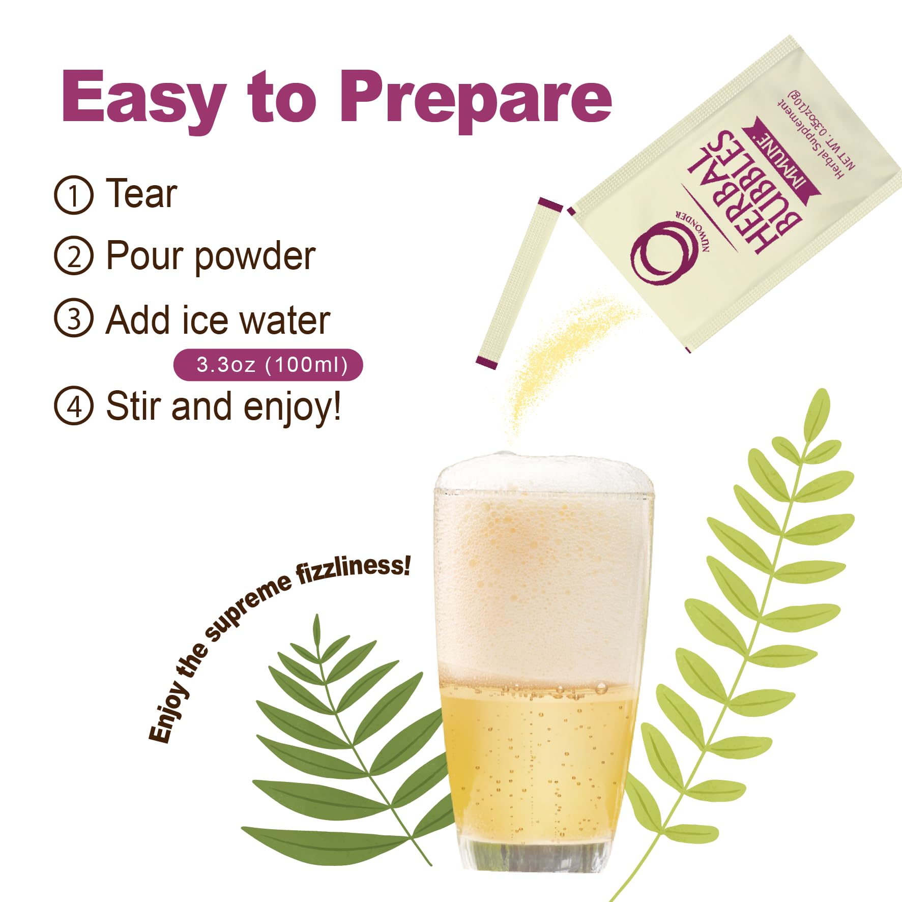 NuWonder Immunity Support Herbal Supplement made with Astragalus, Ginger, Jujube, Atractylodes, Natural Passion Fruit Flavor, Fizzy Bubbles, No Artificial Ingredients, Immune Booster Drink Mix 10packs