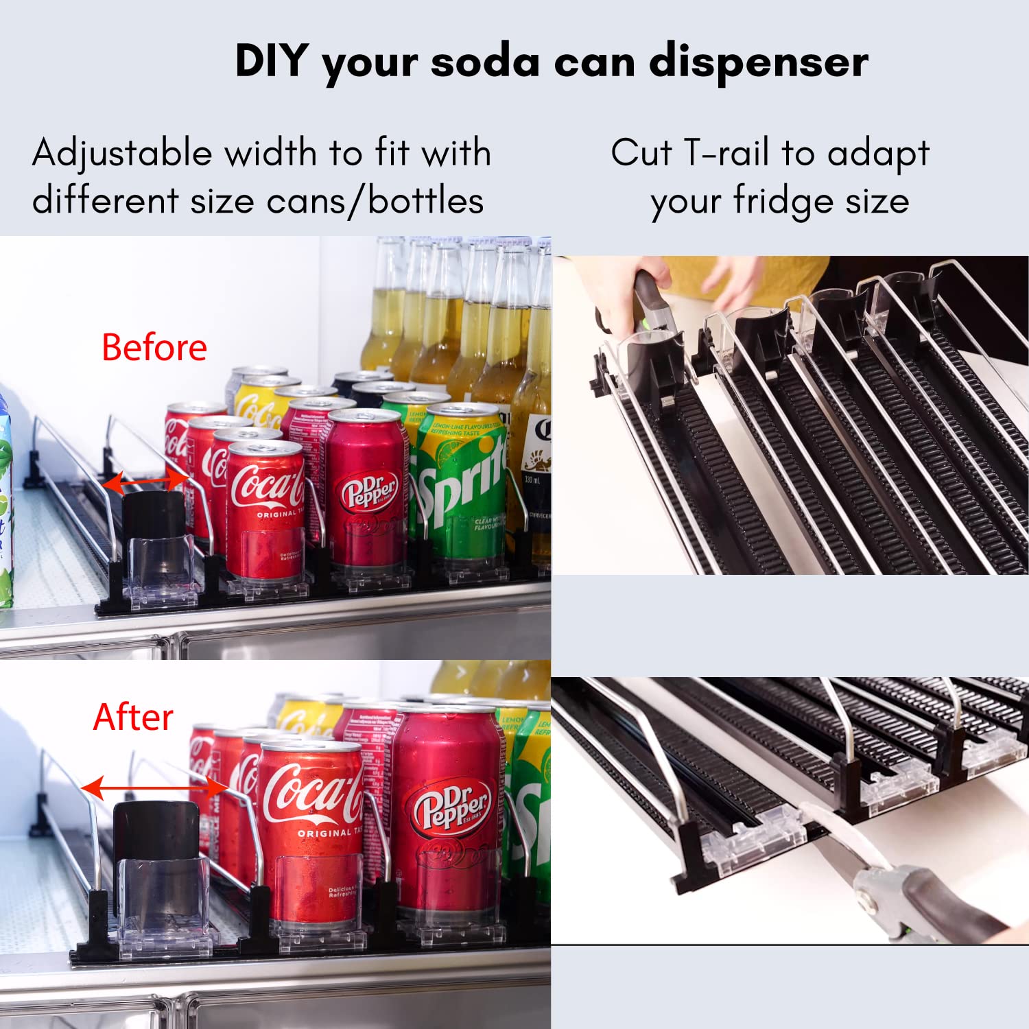 Soda Can Organizer for Refrigerator, Baraiser Large Capacity Self-Pushing Drink Organizer for Fridge, Pantry and More, Black