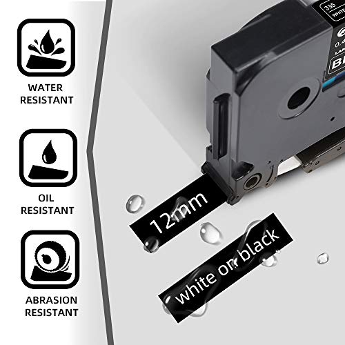 Black Label Tape TZe-335 Replacement for Brother TZe Tz Tape 12mm 0.47 Laminated White on Black TZ335,Work with Brother P Touch PT-D210 D220 H110 D600 Label Maker,4-Pack