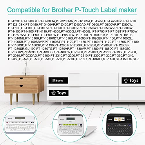 NineLeaf 4 Pack Compatible for Brother TZe-325 TZe325 TZ-325 TZ325 Label Tape 9mm 3/8'' 0.35'' White on Black Standard Laminated Labeling Work with P-Touch PT-D210 PTD400AD PTH110 PT-D600 Label Maker