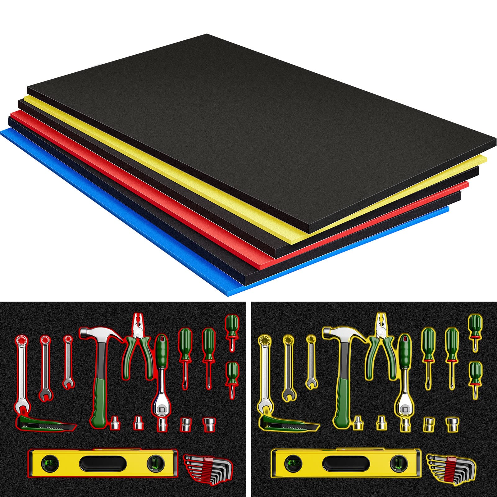 Fabbay 3 Sets Tool Box Foam Organizers, Tool Box Adjustable Shadow Foam, Non Slip Toolbox Liner and Drawer Liner(35.8 x 18 Inch)