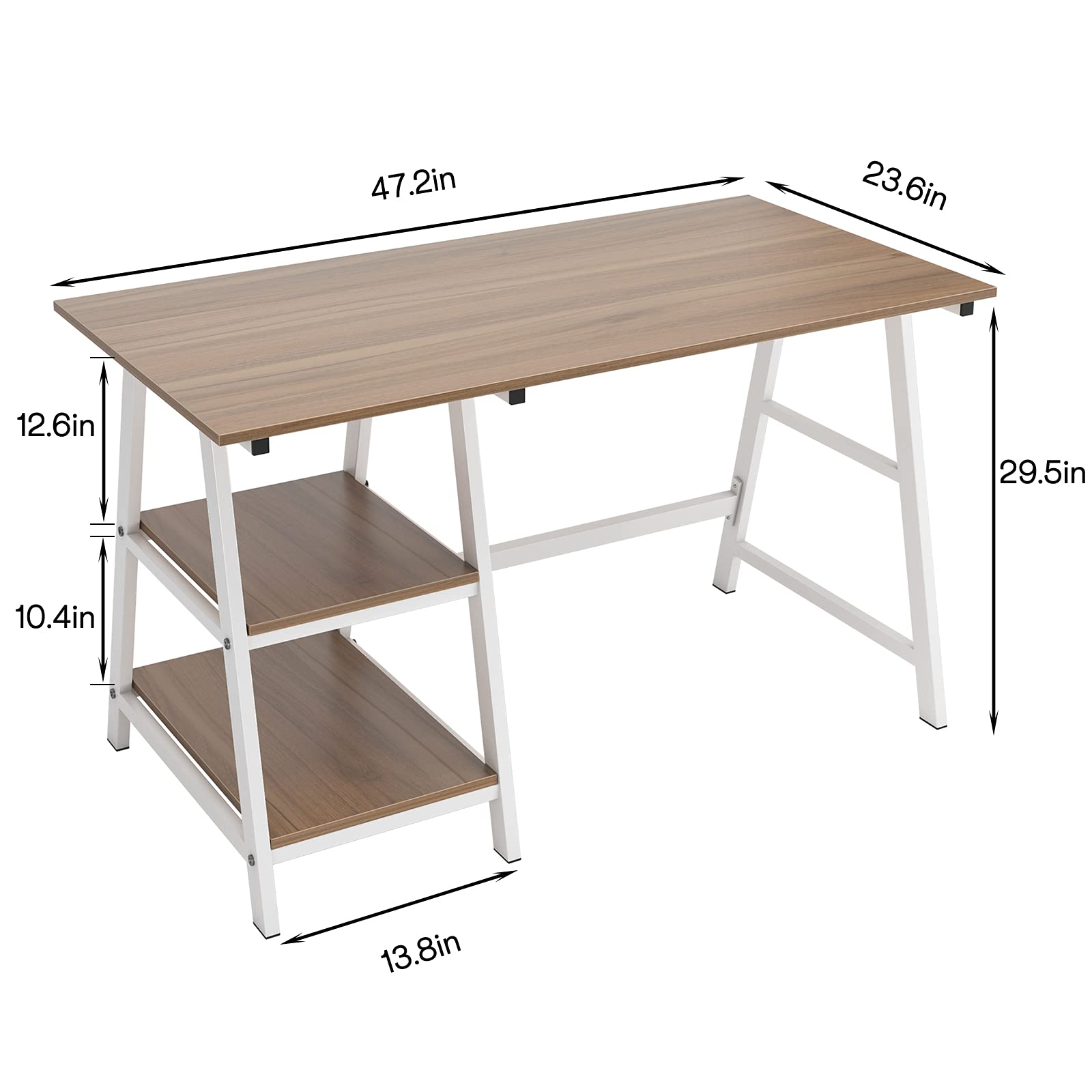 DlandHome Computer Desk with Storage Shelf, Trestle Desk, Home Office Desk/Workstation/Writing Table with Opening Shelves, Tplus (47 inches, Oak)