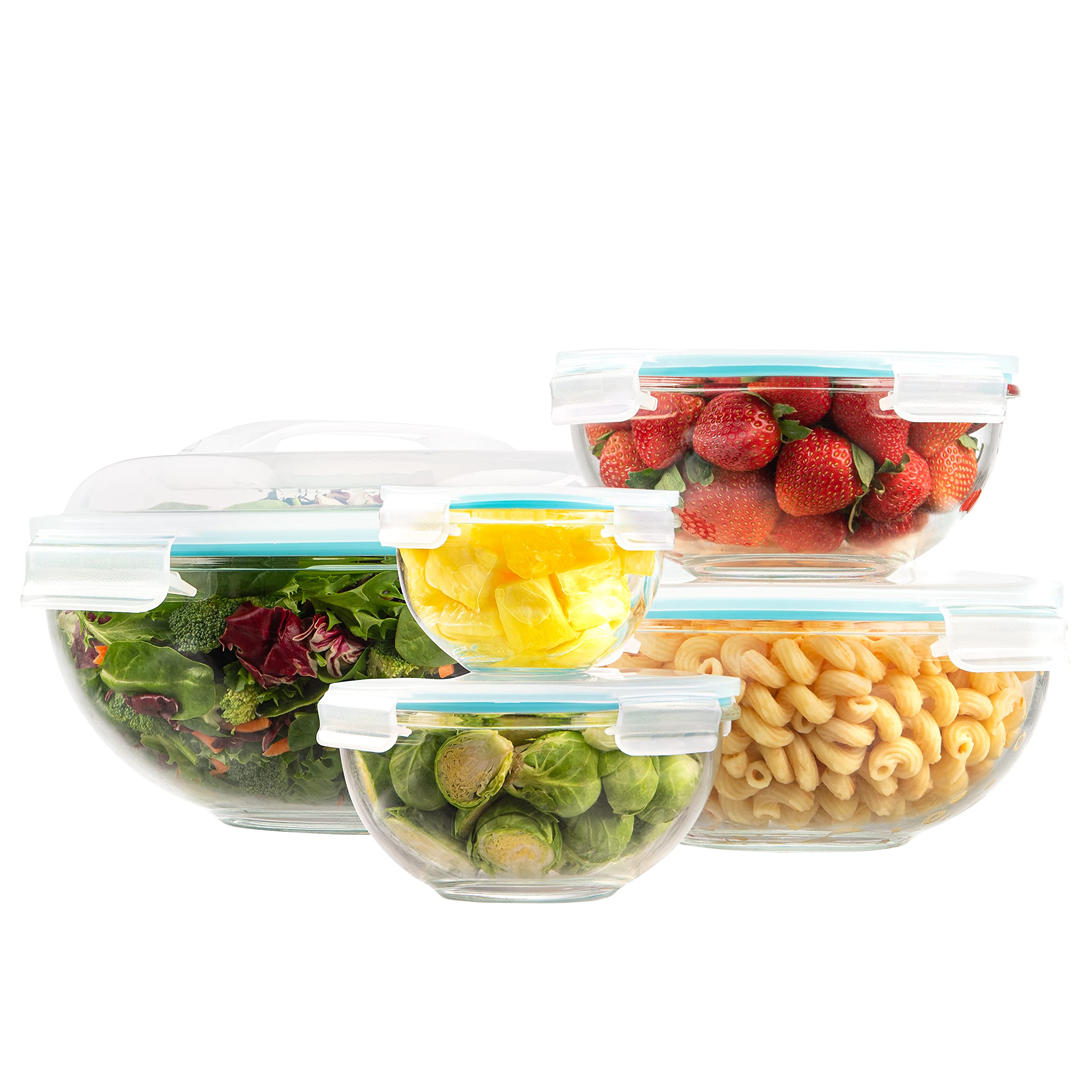 EATNEAT 5-Pack of Glass Food Storage Containers with Airtight Snap Locking Lids to Keep Food Fresh - Oven to Table to Freezer | BPA-FREE