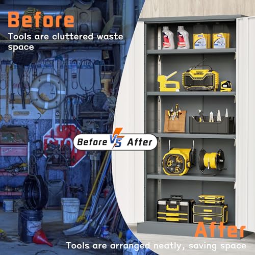 Shahoo Metal Storage Cabinet with Lockable Door and Shelves for File, Tool, Medium Size for Garage, White and Gray