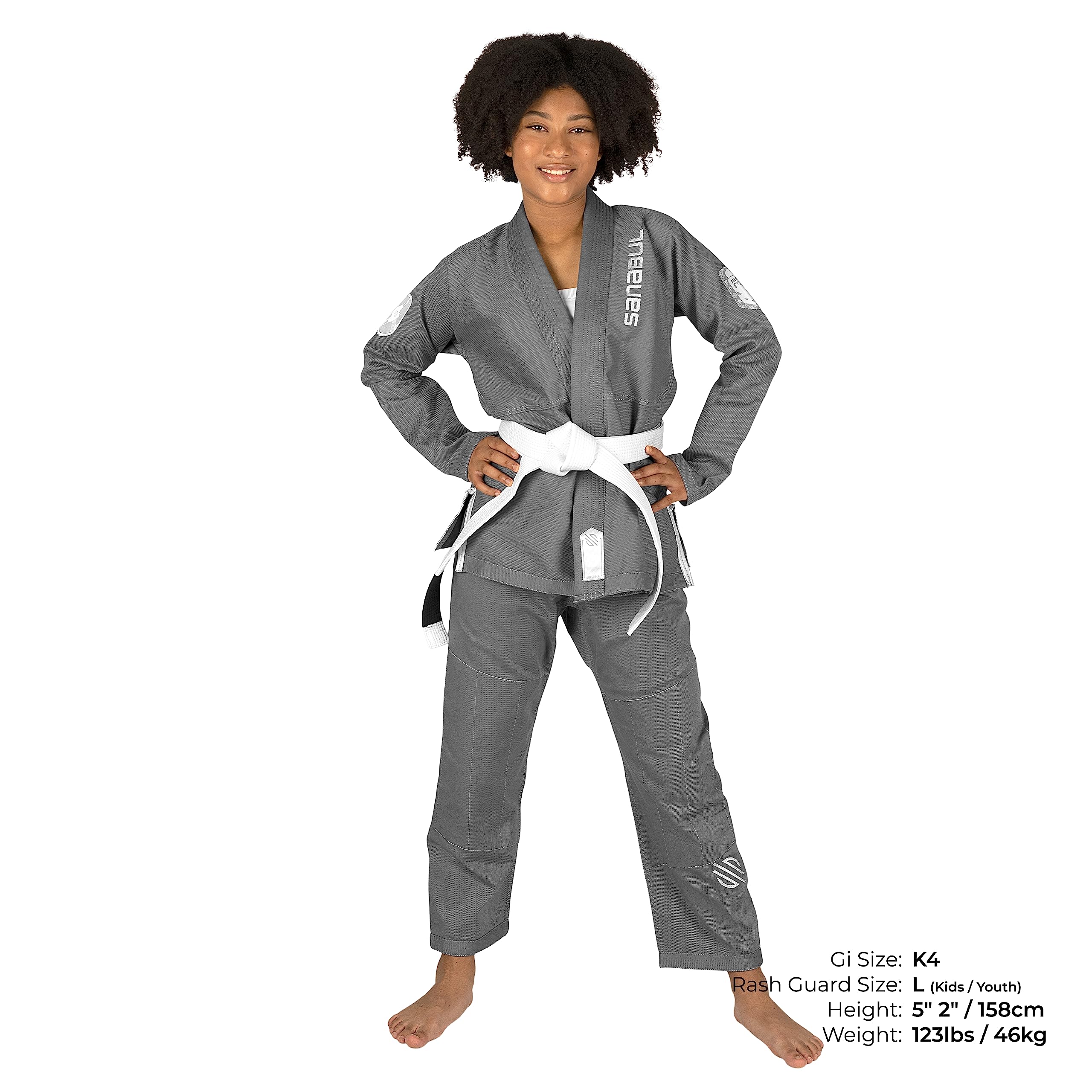 Sanabul Future Legends BJJ Gi for Kids Jiu Jitsu Gi Kimono for Children Youth Preshrunk Fabric & BJJ White Belt Included - Silver/White, K2
