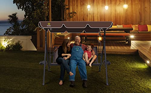 Nice C Patio Swing, Porch Swing Bench, Canopy Glider, with Adjustable Tilt, Three Seat (Brown)