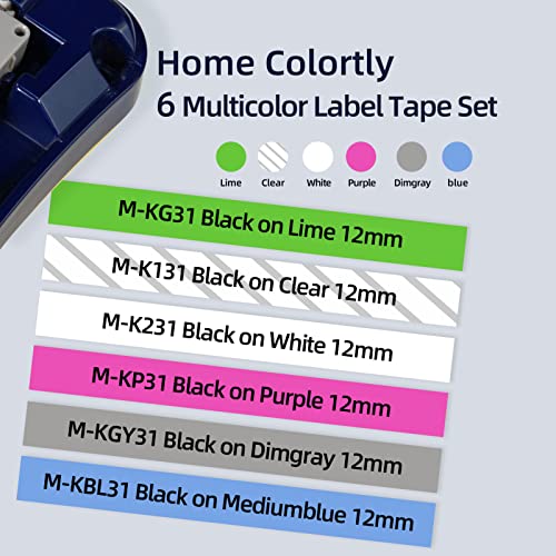 6 X Color Label Maker Refills Replacement for Brother Labels P-Touch M Label Maker Tape Compatible with Brother M Tape PT-M95 PT-90 PT-70 PT-65 PT-85 Label Maker,0.47'' x 26.2Ft…