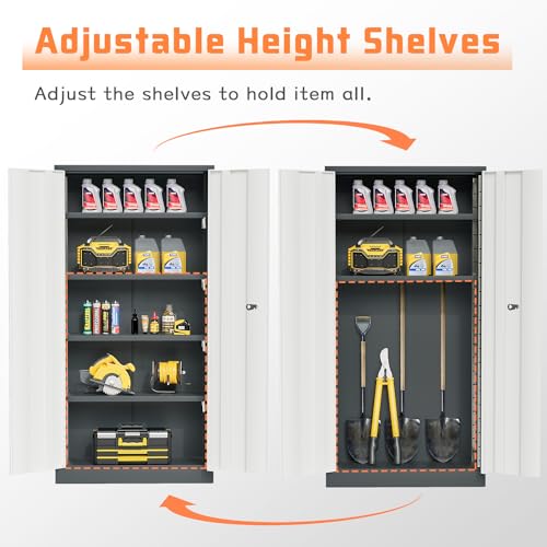 Shahoo Metal Storage Cabinet with Lockable Door and Shelves for File, Tool, Medium Size for Garage, White and Gray