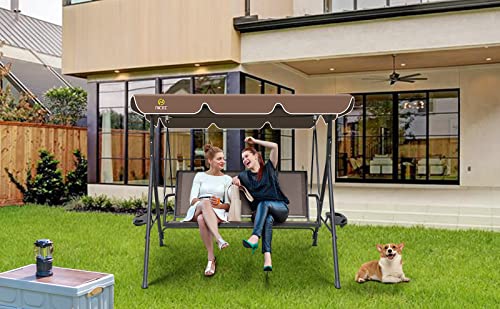 Nice C Patio Swing, Porch Swing Bench, Canopy Glider, with Adjustable Tilt, Three Seat (Brown)