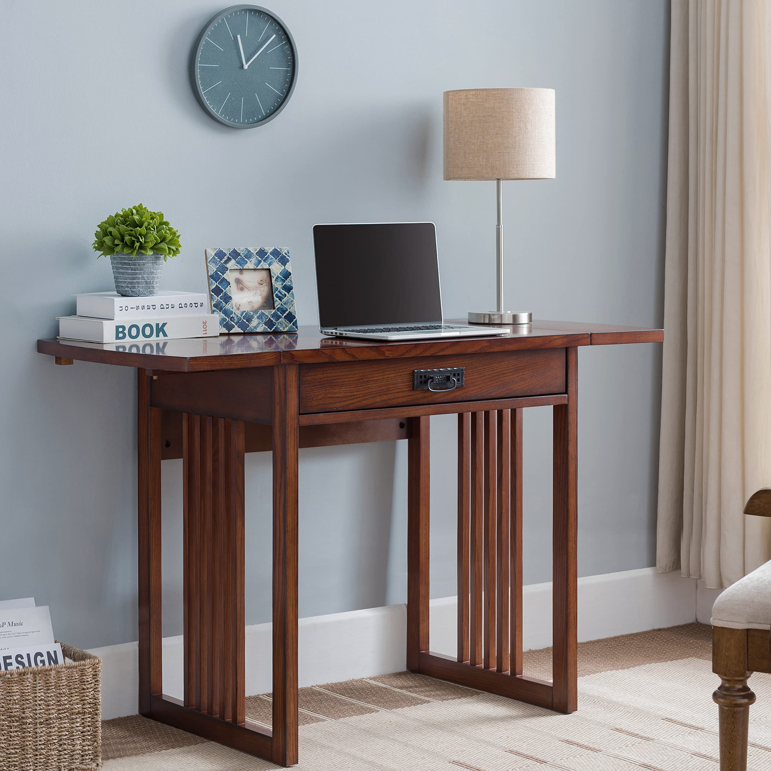 Mission Drop Leaf Computer Desk, 32-Inch, Solid Wood, Compact Folding Writing Desk for Small Spaces, Home Office – Leick Home, 82420
