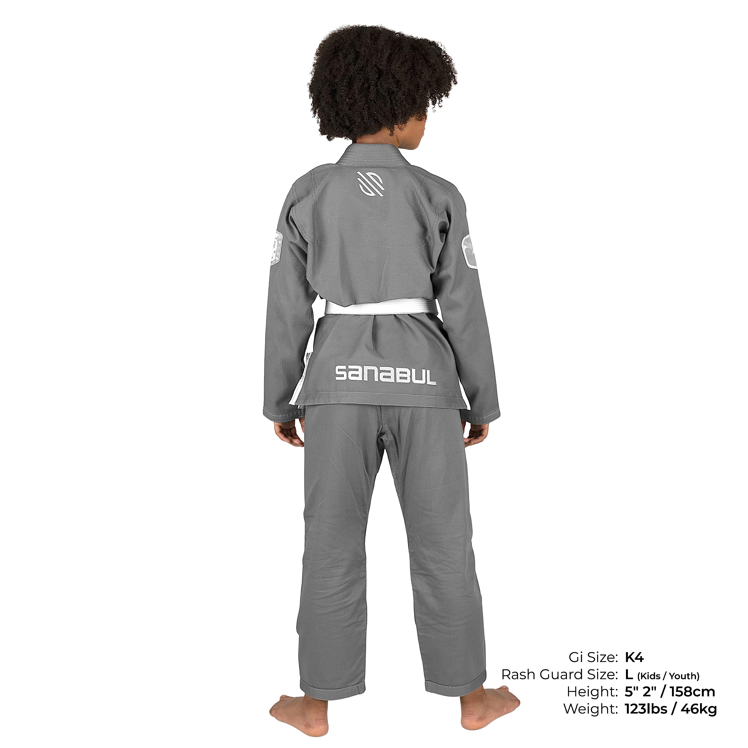 Sanabul Future Legends BJJ Gi for Kids Jiu Jitsu Gi Kimono for Children Youth Preshrunk Fabric & BJJ White Belt Included - Silver/White, K2
