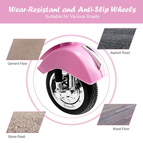 Costzon Kids Vespa Scooter, 6V Rechargeable Ride on Motorcycle w/Training Wheels, Key Switch, Music Horn Lights, Forward/Reverse, ASTM Certification, Gift for Children Boys Girls (Pink)