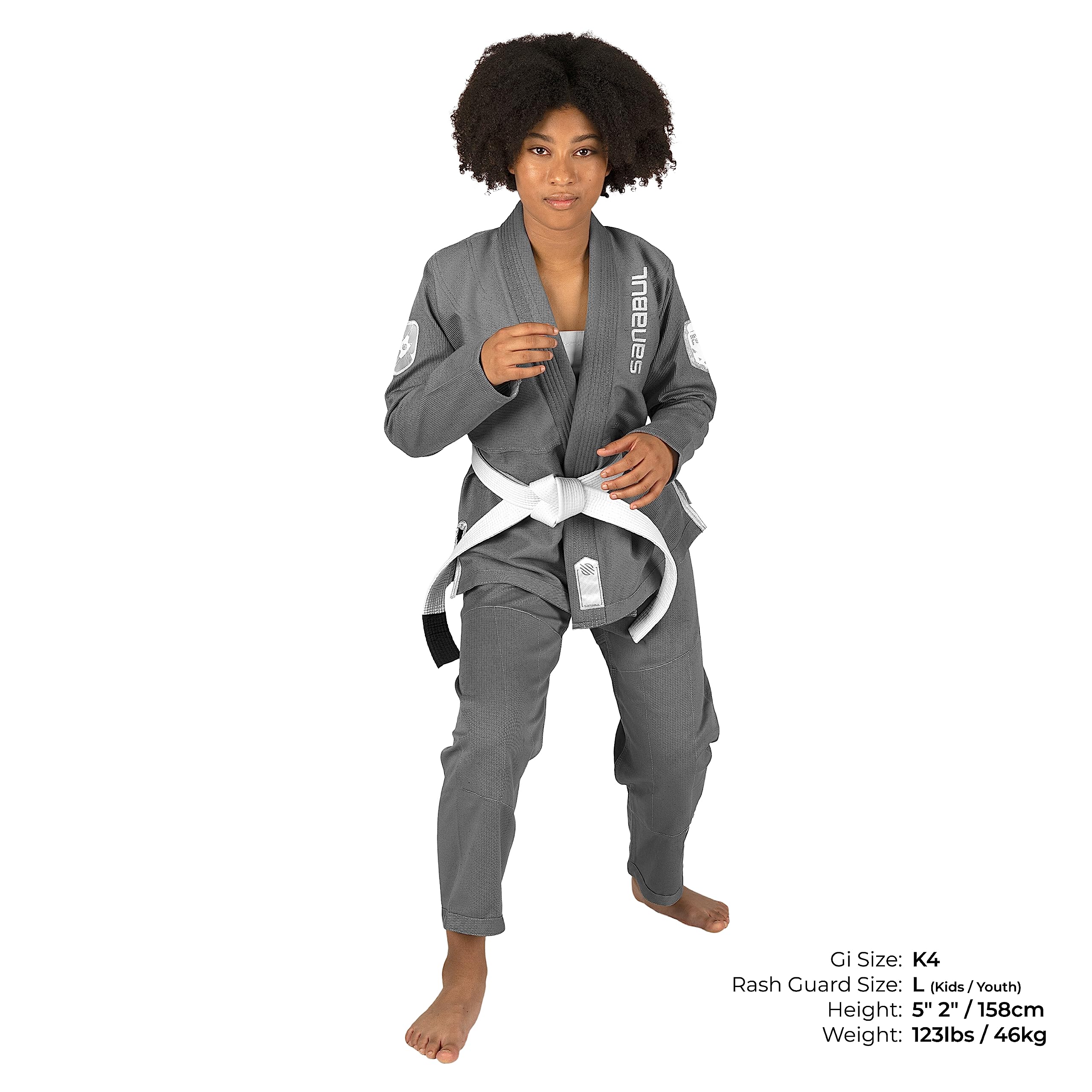 Sanabul Future Legends BJJ Gi for Kids Jiu Jitsu Gi Kimono for Children Youth Preshrunk Fabric & BJJ White Belt Included - Silver/White, K2