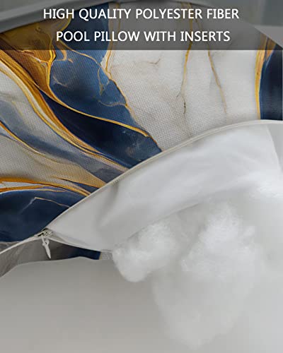 Recliner Head Pillow Ledge Loungers Chair Pillows with Insert Marble Blue Golden Abstract Art Texture Lumbar Pillow with Adjustable Strap Outdoor Waterproof Patio Pillows for Beach Pool, 2 PCS