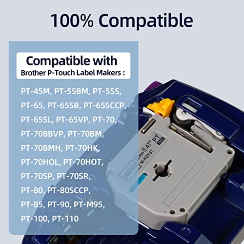 6 X Color Label Maker Refills Replacement for Brother Labels P-Touch M Label Maker Tape Compatible with Brother M Tape PT-M95 PT-90 PT-70 PT-65 PT-85 Label Maker,0.47'' x 26.2Ft…