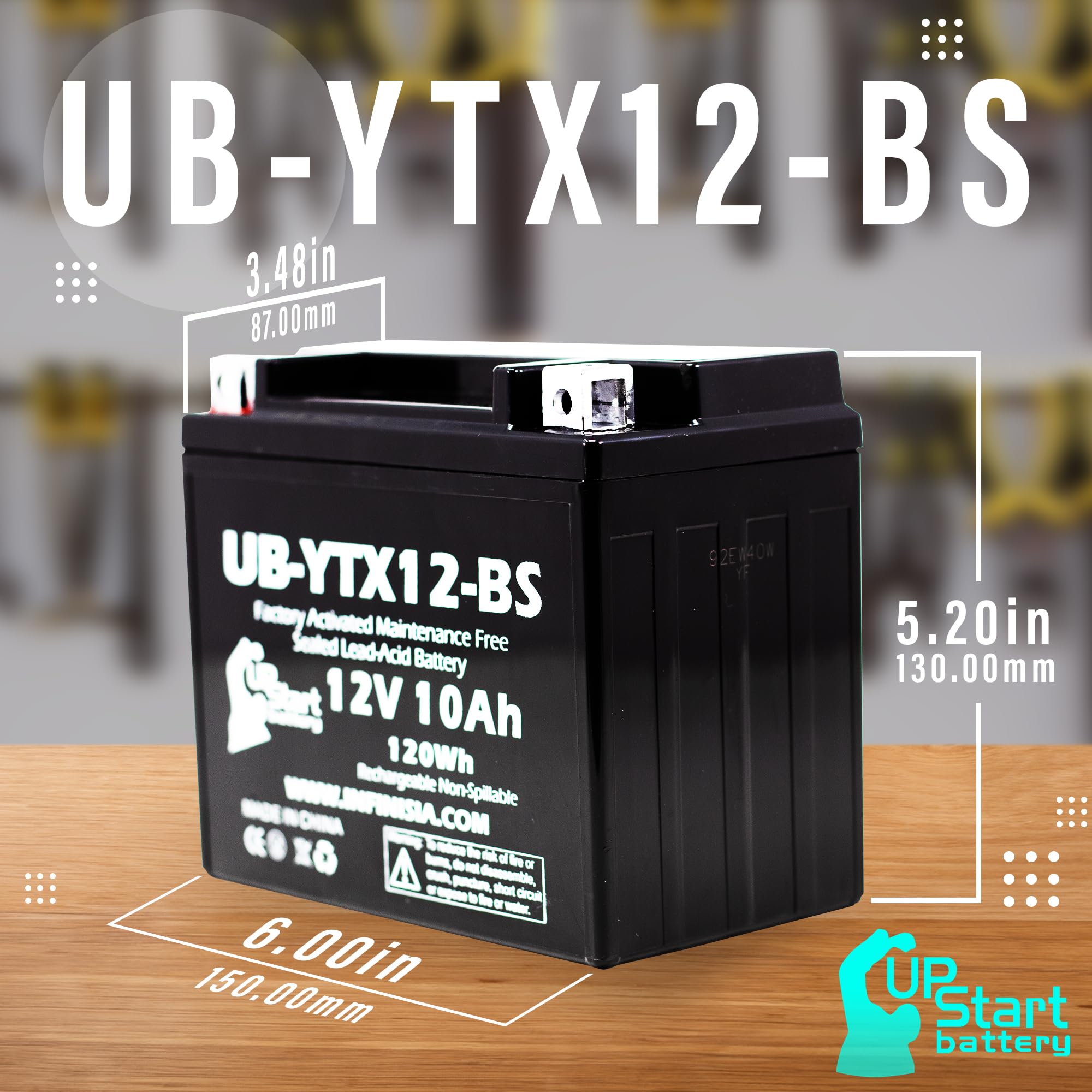 Replacement for 2012 Piaggio (Vespa) LX150 4T 150 CC Factory Activated, Maintenance Free, Scooter Battery - 12V, 10Ah, UB-YTX12-BS