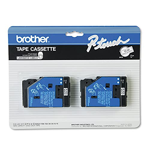2/Pack 1/2" (12mm) Black on White P-Touch TC Tape for Brother PT-10, PT10 Label Maker