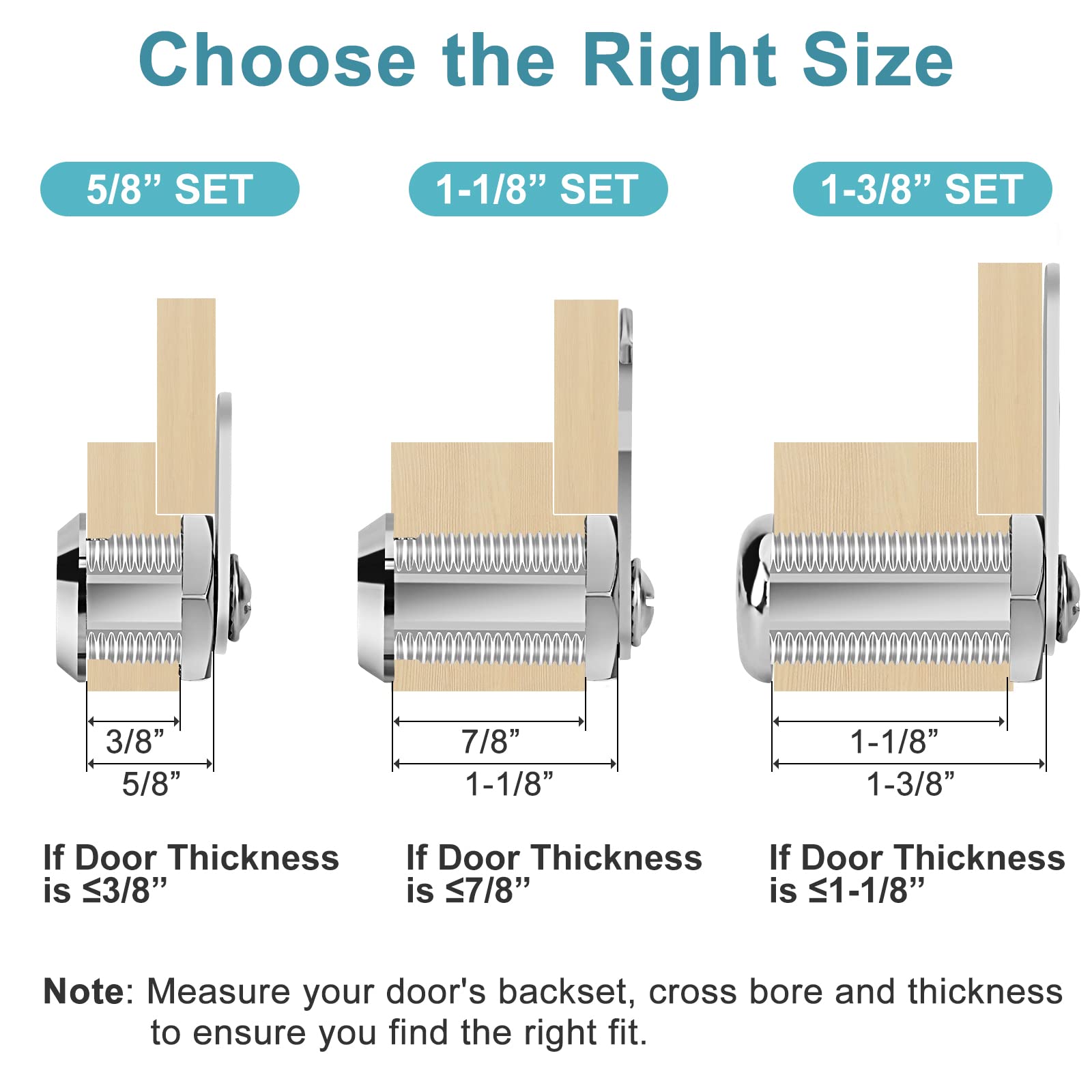 Cam Locks Cabinet Lock Keyed Alike, 5/8'' (Length) Cylinder Fits on 3/8'' Max Panel Thickness, 2pcs Secure File Drawer Mailbox RV Storage Replacement Set, Chrome-Finish Zinc Alloy