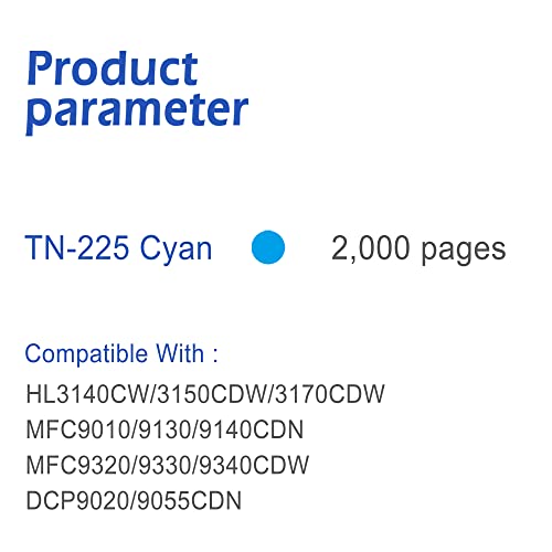 3X Cyan High Yield Compatible TN225 TN-225 TN-225C TN225C Toner Cartridge for Brother HL-3140CW 3152CDW 3172CDW 3180CDW MFC-9130CW 9330CDW 9142CDN DCP-9022CDW Printer, by EasyPrint