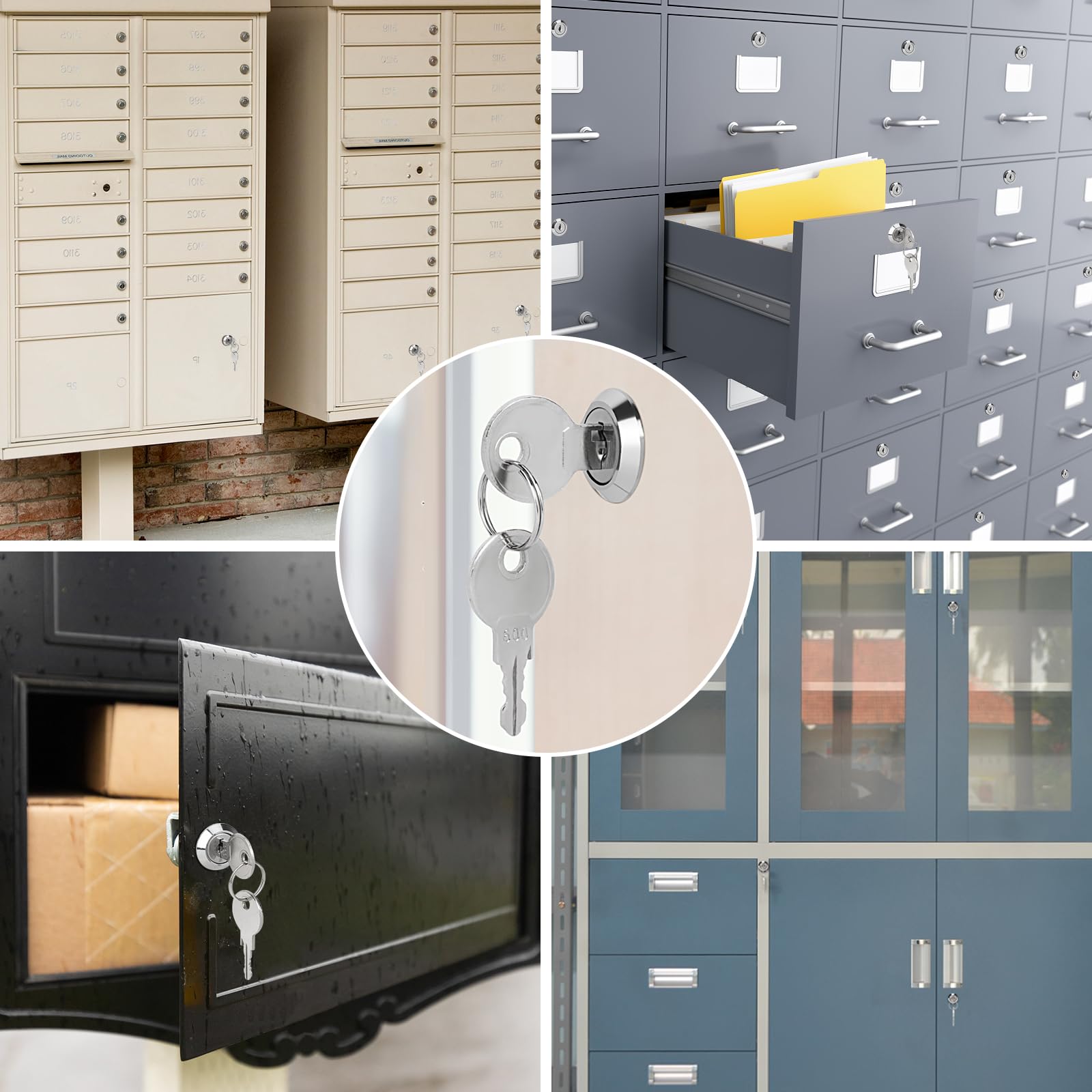 Cam Locks Cabinet Lock Keyed Alike, 5/8'' (Length) Cylinder Fits on 3/8'' Max Panel Thickness, 2pcs Secure File Drawer Mailbox RV Storage Replacement Set, Chrome-Finish Zinc Alloy